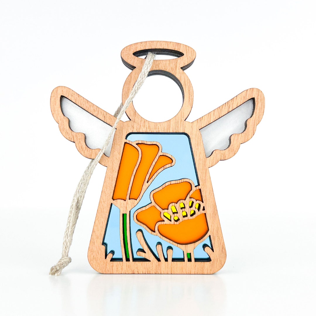 California Poppy Angel Christmas Ornament Handmade, Orange Poppy Flower ...