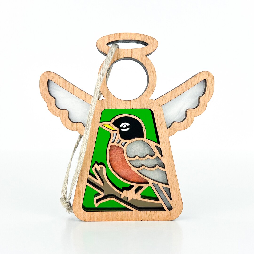 American Robin Memorial Suncatcher for Windows, Nature Angel Ornament ...