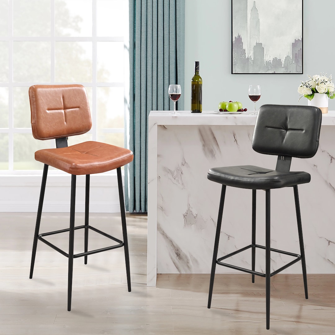 Industrial Diner Bar Stool: Faux Leather Counter Height Stool, 72cm ...