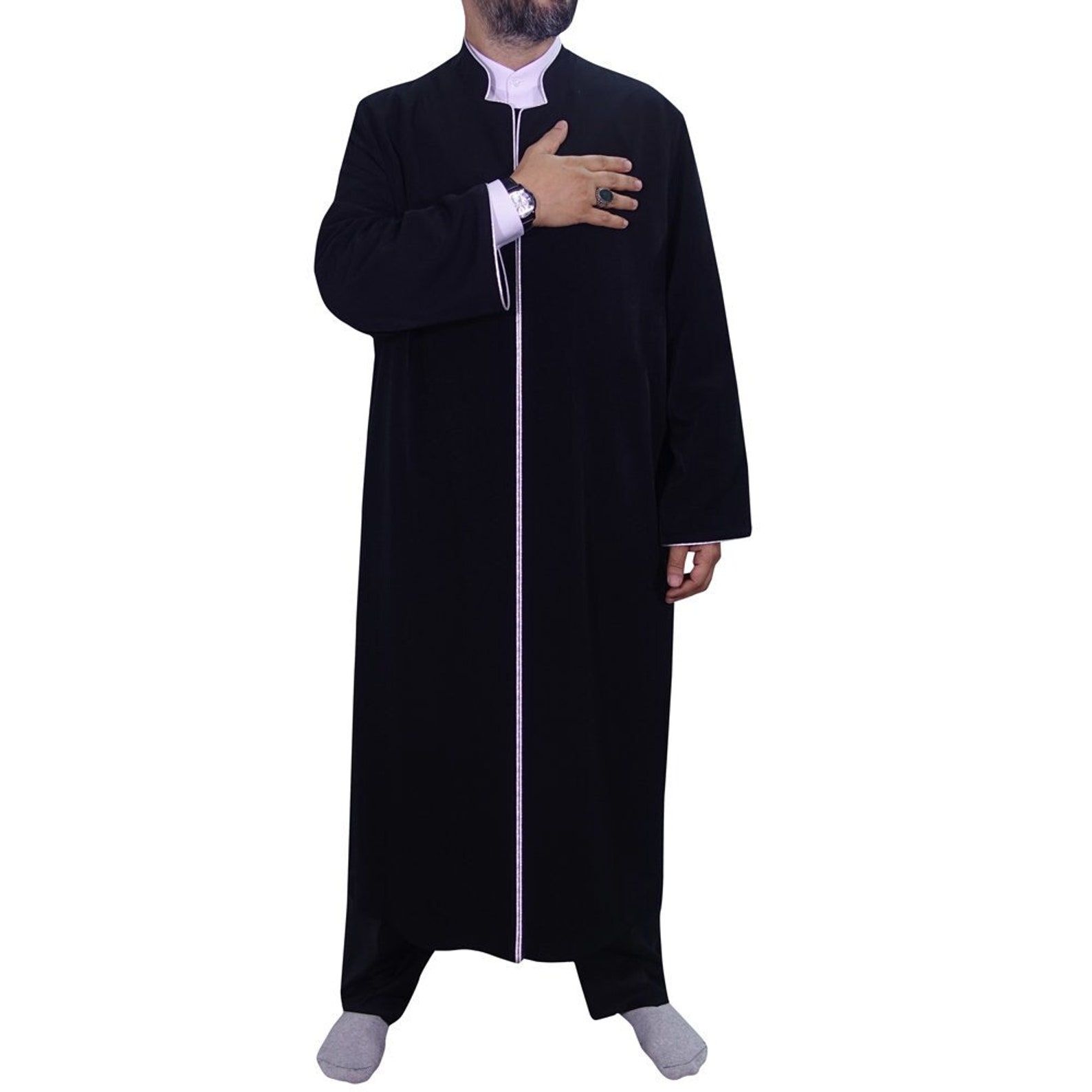 Handmade Black Muslim Long Kurta – Islamic Mens Jubbah - Etsy