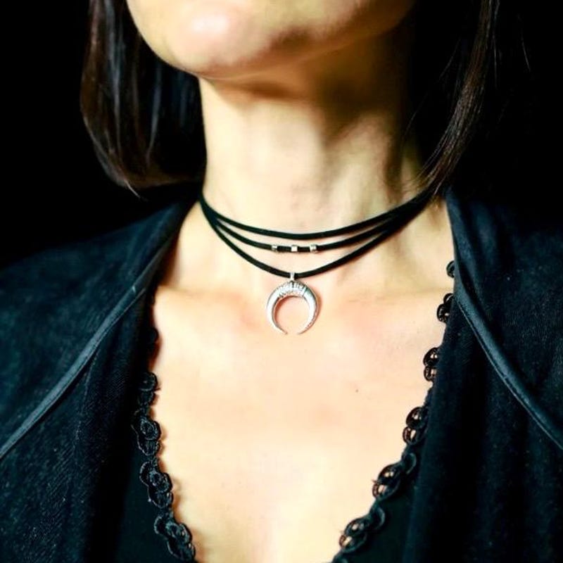 Black Choker Silver Moon - Etsy