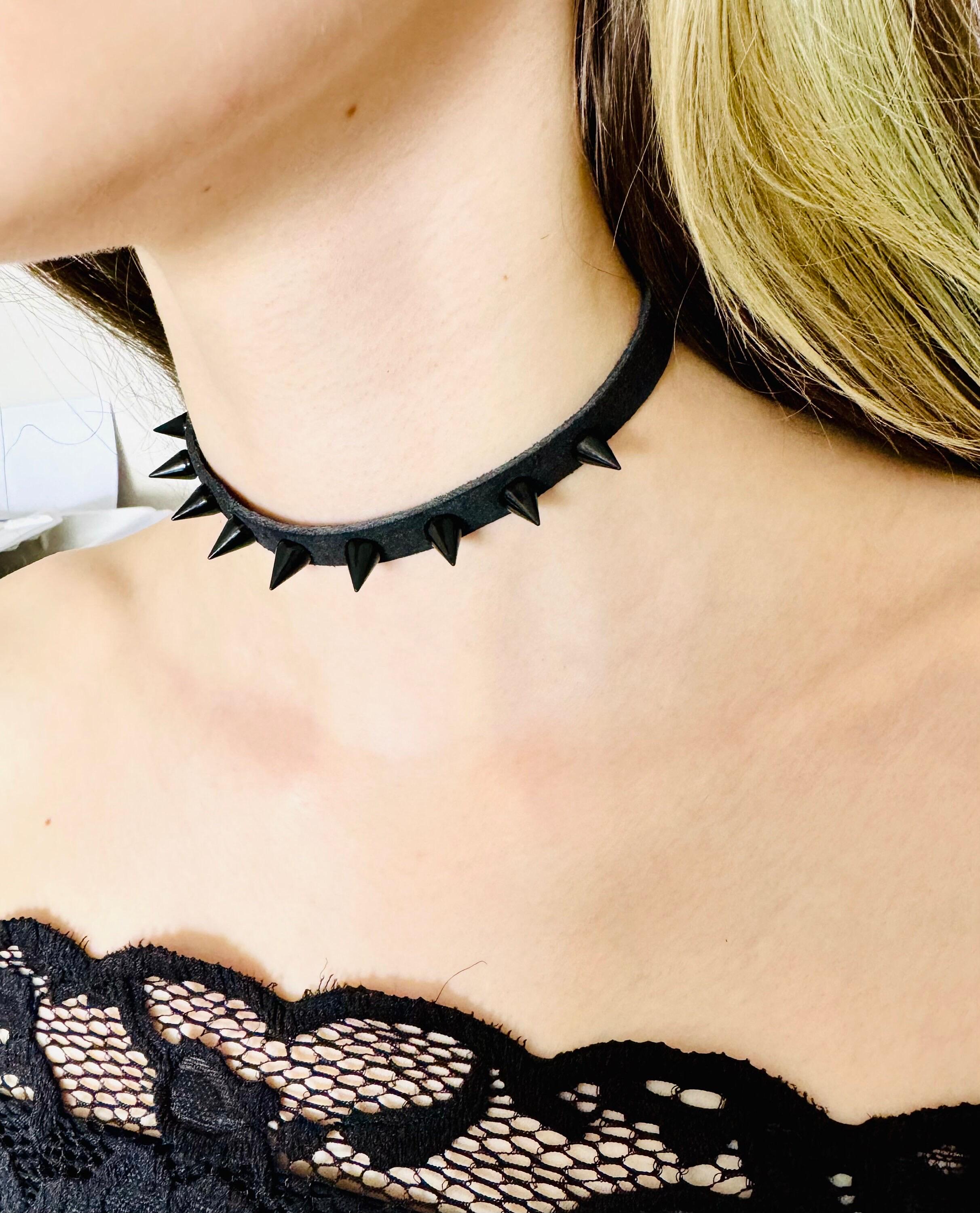 Spiked Choker Necklace, Gothic Necklace, Choker With Spikes, Black ...