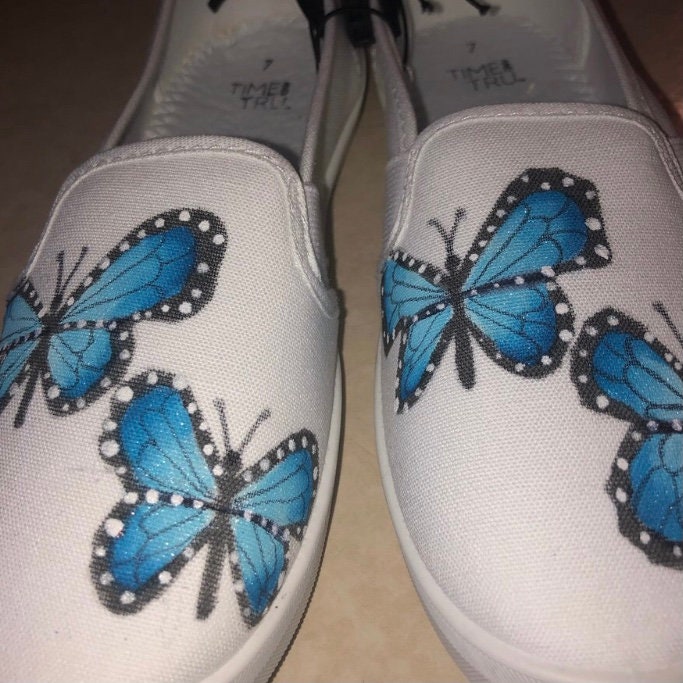 Blue Butterfly Custom Shoes Womens Size 7 - Etsy UK