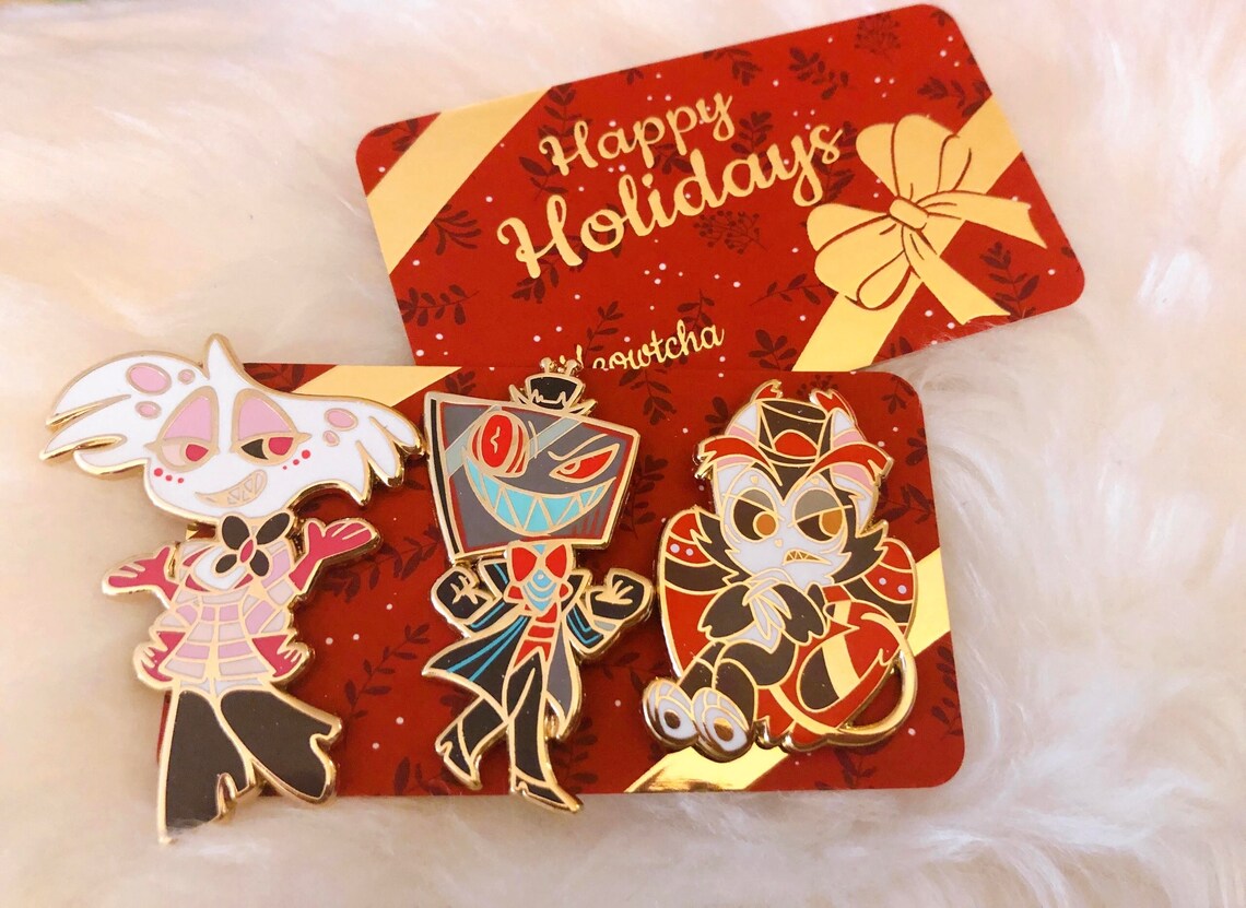Hazbin Hotel Angel Husk Vox Chibi Enamel Pins - Etsy