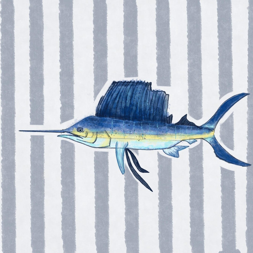 Sailfish Watercolor Art Print – Nautical Fish Wall Decor, Deep Sea ...