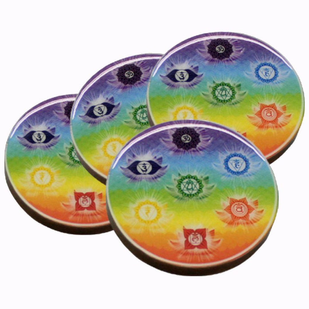 7 Chakra Print Wood Coaster Set of 4 - Etsy UK