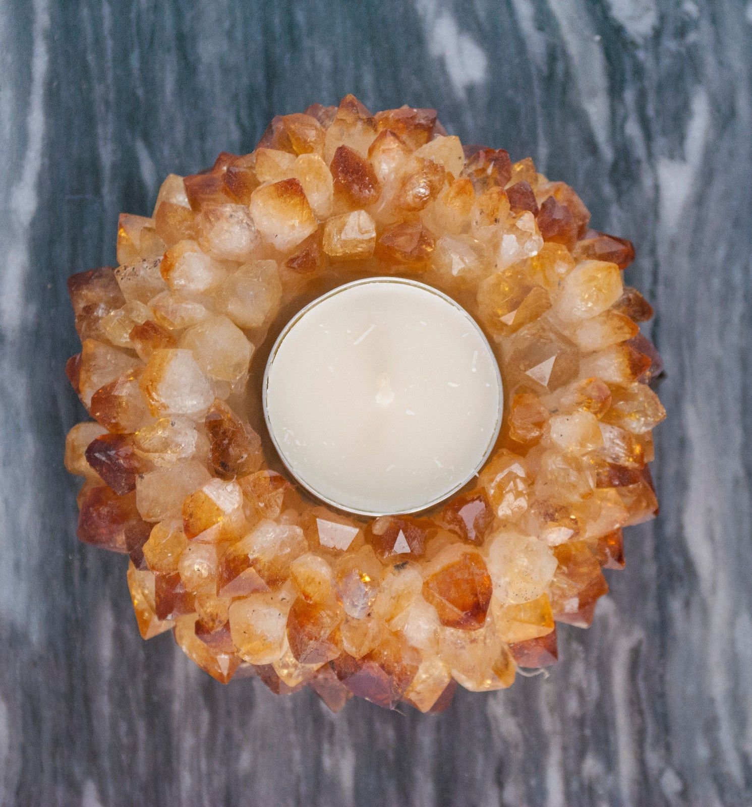 Citrine Natural Rough Point Teal Light Candle Holder - Etsy.de