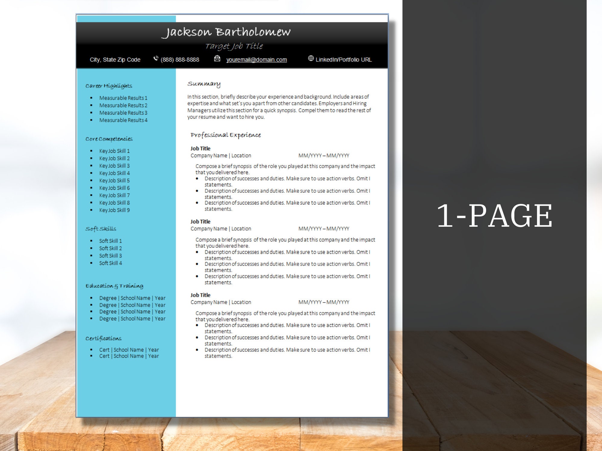 Jackson Turquoise Resume & CV Template, Follow up Guide, Professional ...