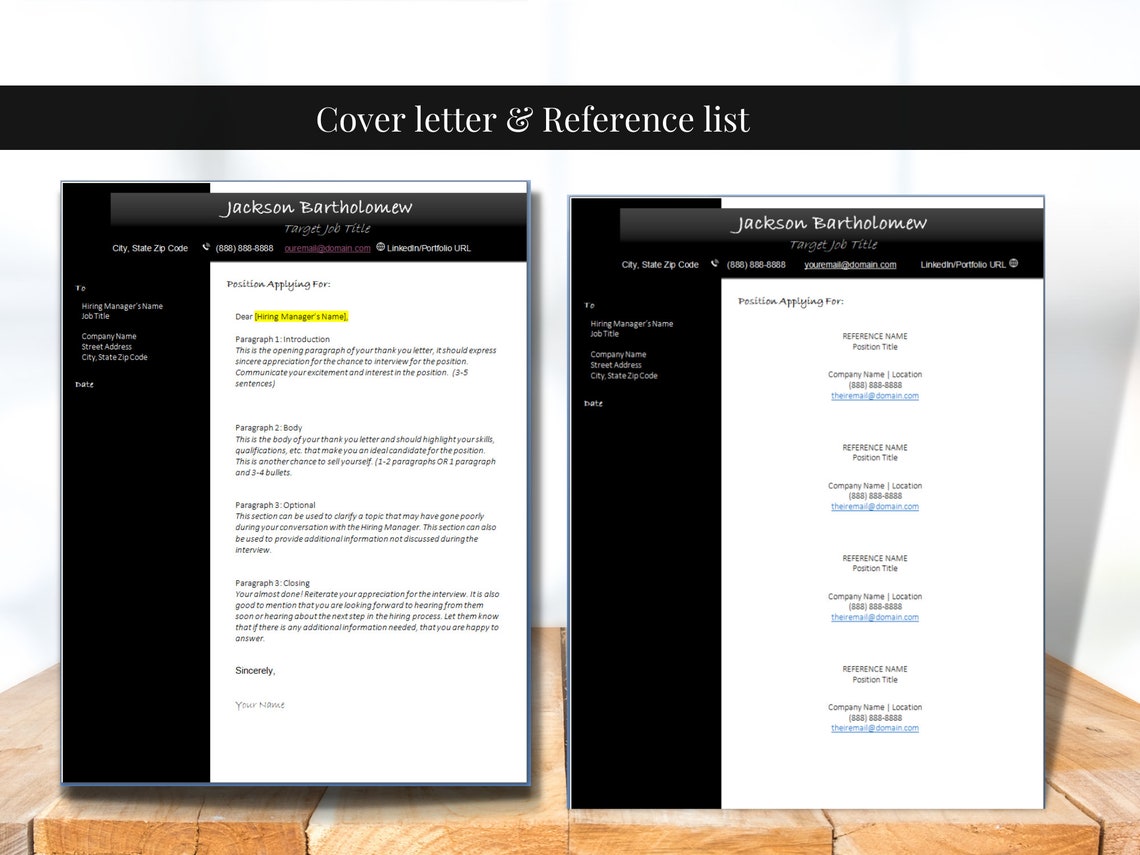 Jackson Black Resume & CV Template, Reference Sheet, Resume for Word ...
