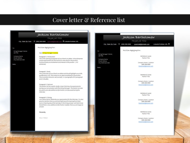Jackson Black Resume & CV Template, Reference Sheet, Resume for Word ...
