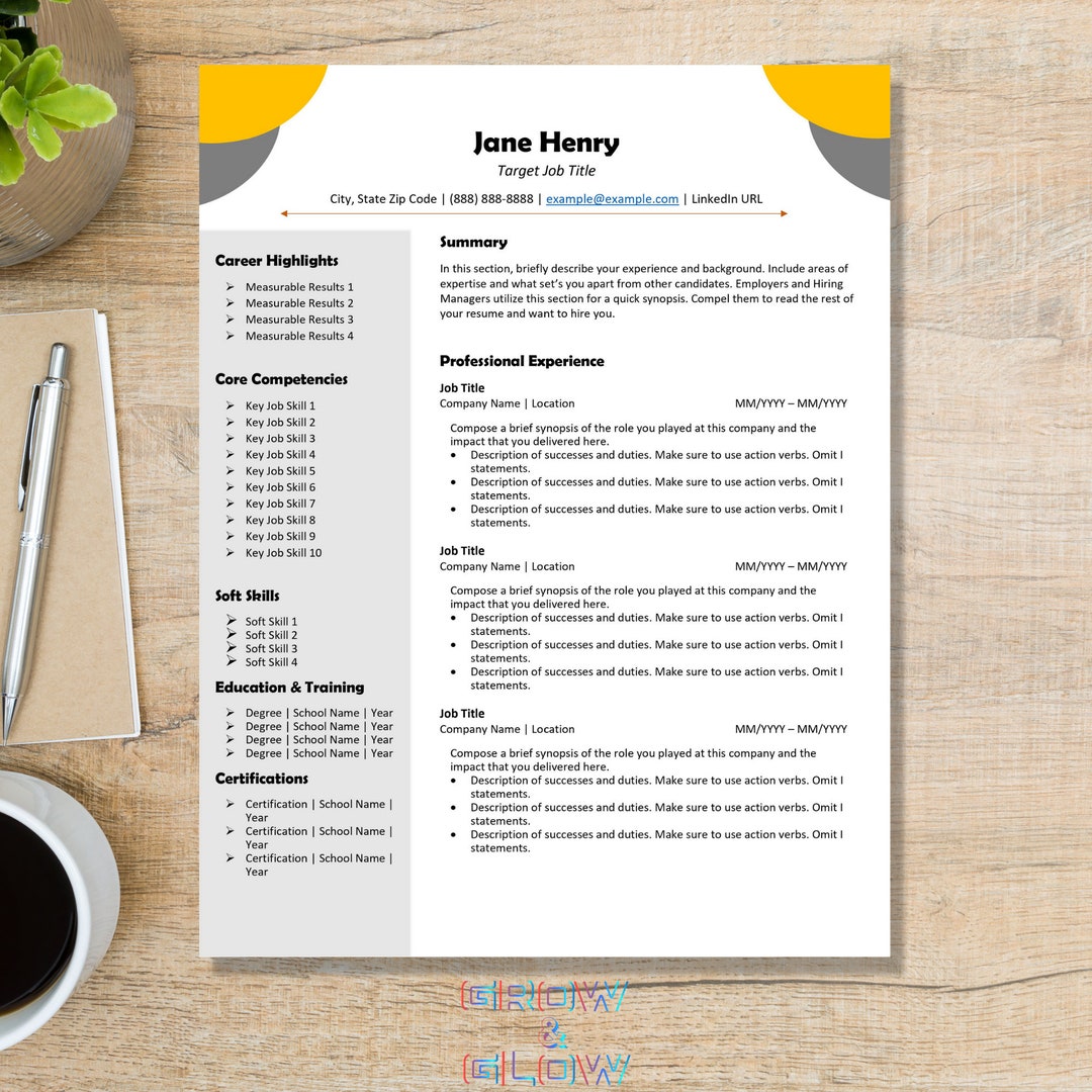 Jane Orange Creative Resume Template, Instant Download Engineering ...