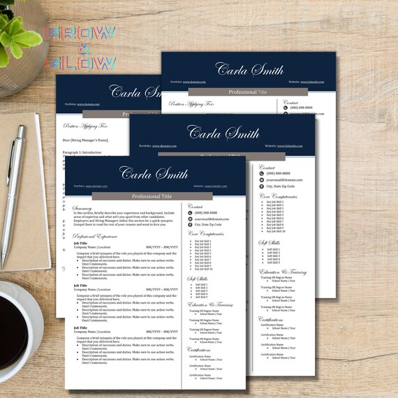 Carla Navy Blue Digital Download Elegant Resume Template - Etsy