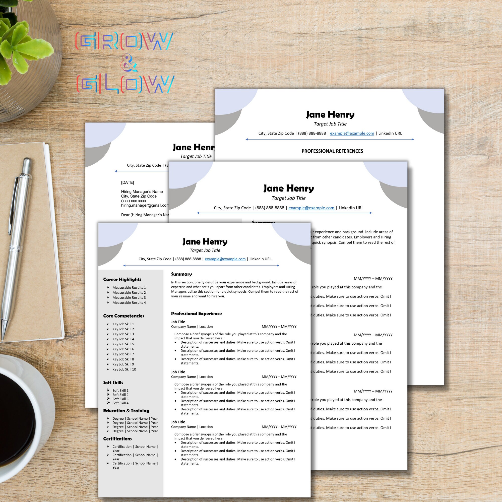 Jane Blue Creative Resume Template, Instant Download, Educator Resume ...