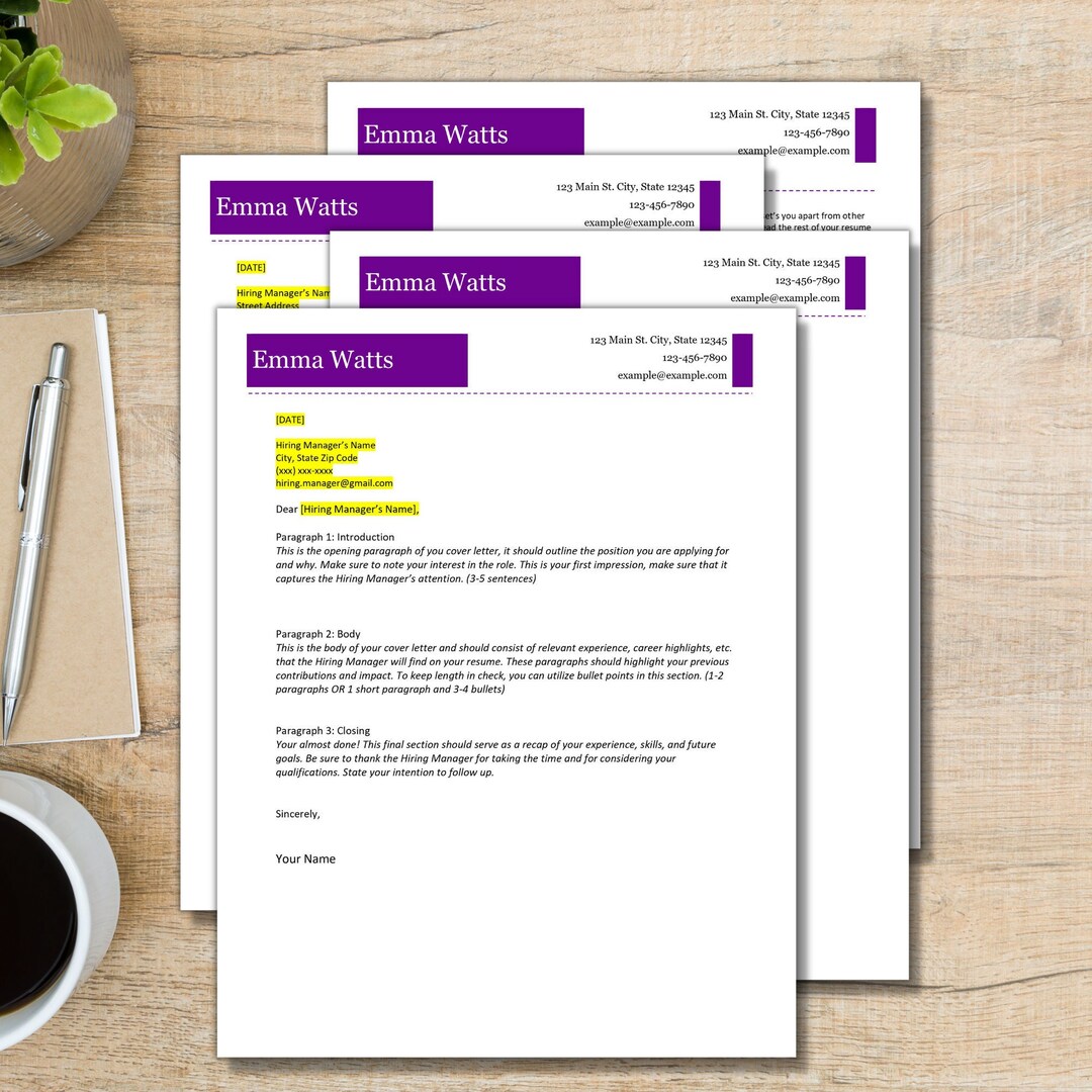 Emma Purple Digital Download, Resume Template Package, Executive Resume ...
