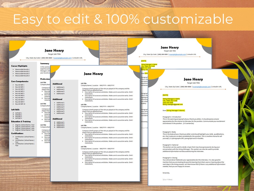 Jane Orange Creative Resume Template, Instant Download Engineering ...
