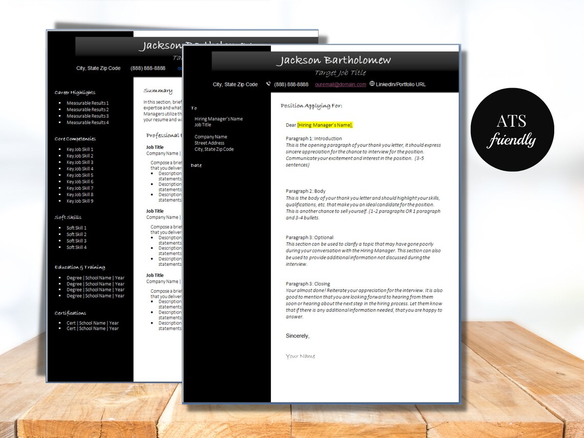 Jackson Black Resume & CV Template, Reference Sheet, Resume for Word ...