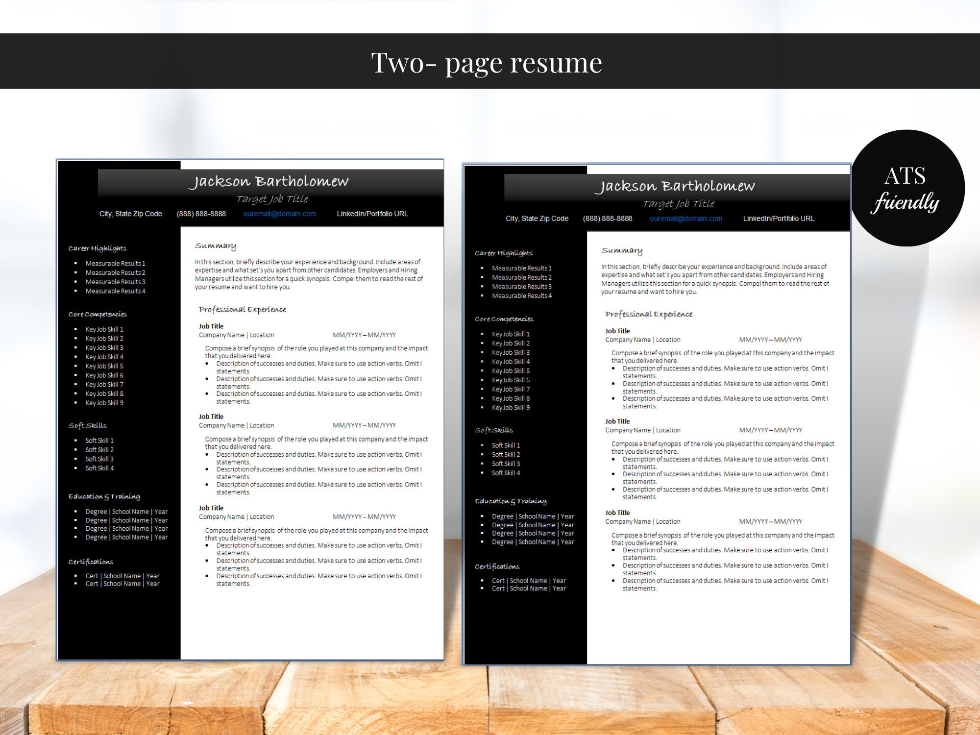 Jackson Black Resume & CV Template, Reference Sheet, Resume for Word ...