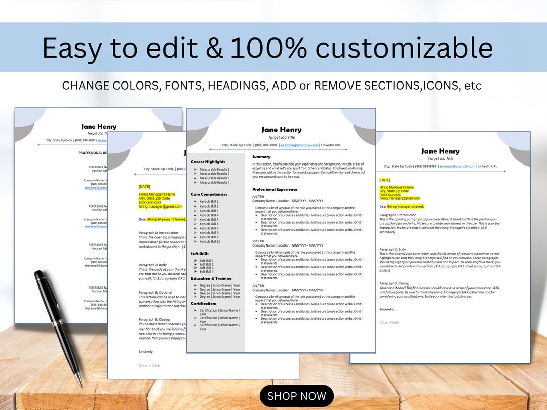 Jane Blue Creative Resume Template, Instant Download, Educator Resume ...