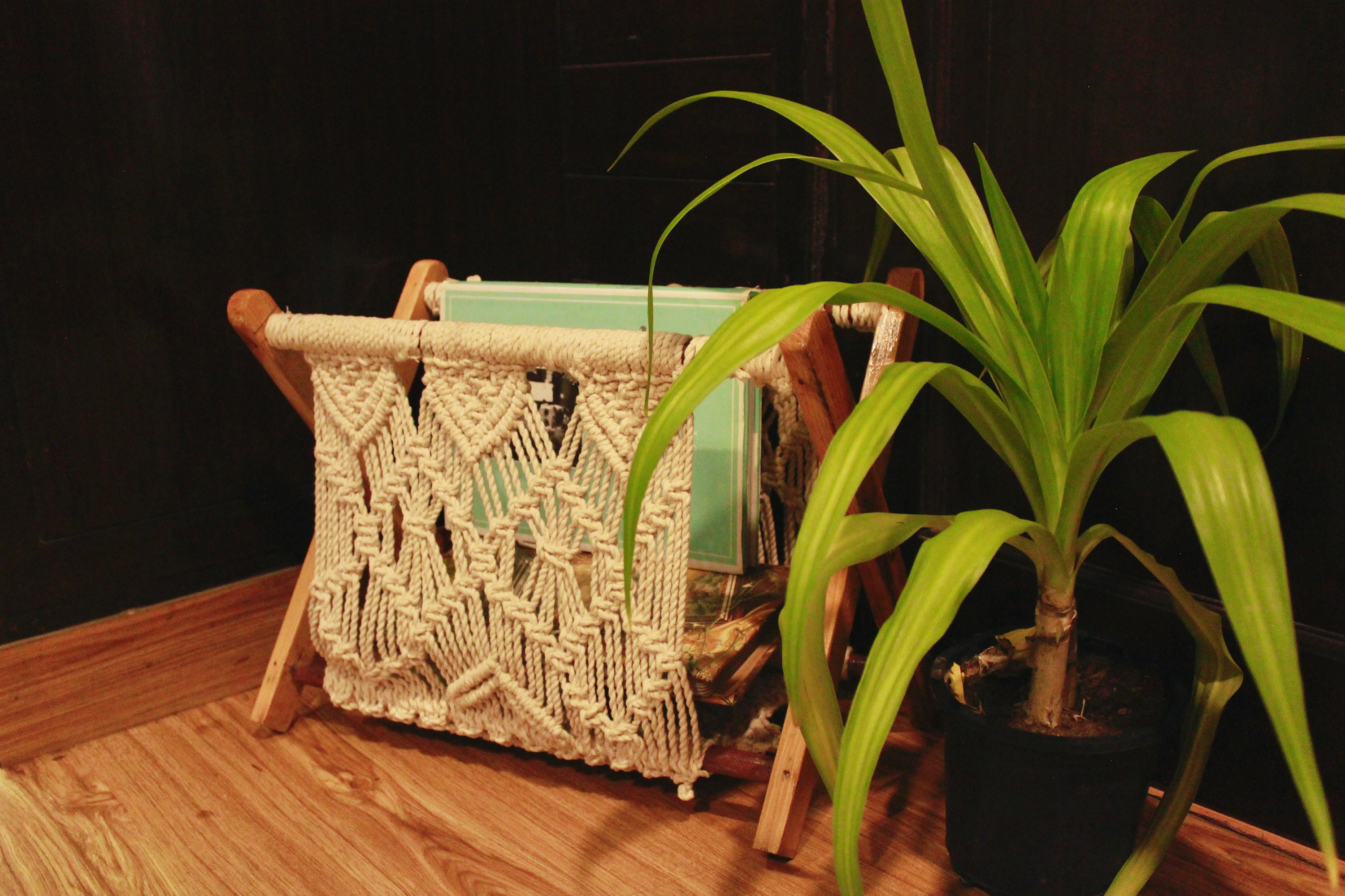 Macrame Magazine Stand, Vidya Magazine Stand, Pine Wood Handmade ...