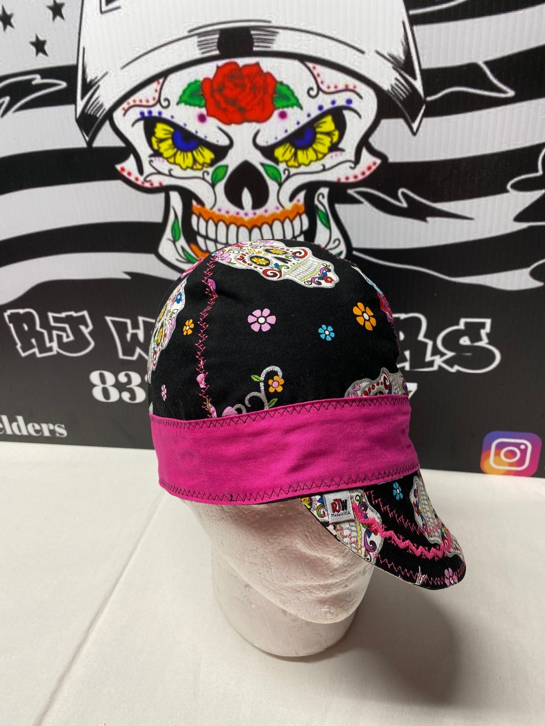 Pink Sugar Skull / Deep Crown Welding Cap / Reversible / Pipeliner ...