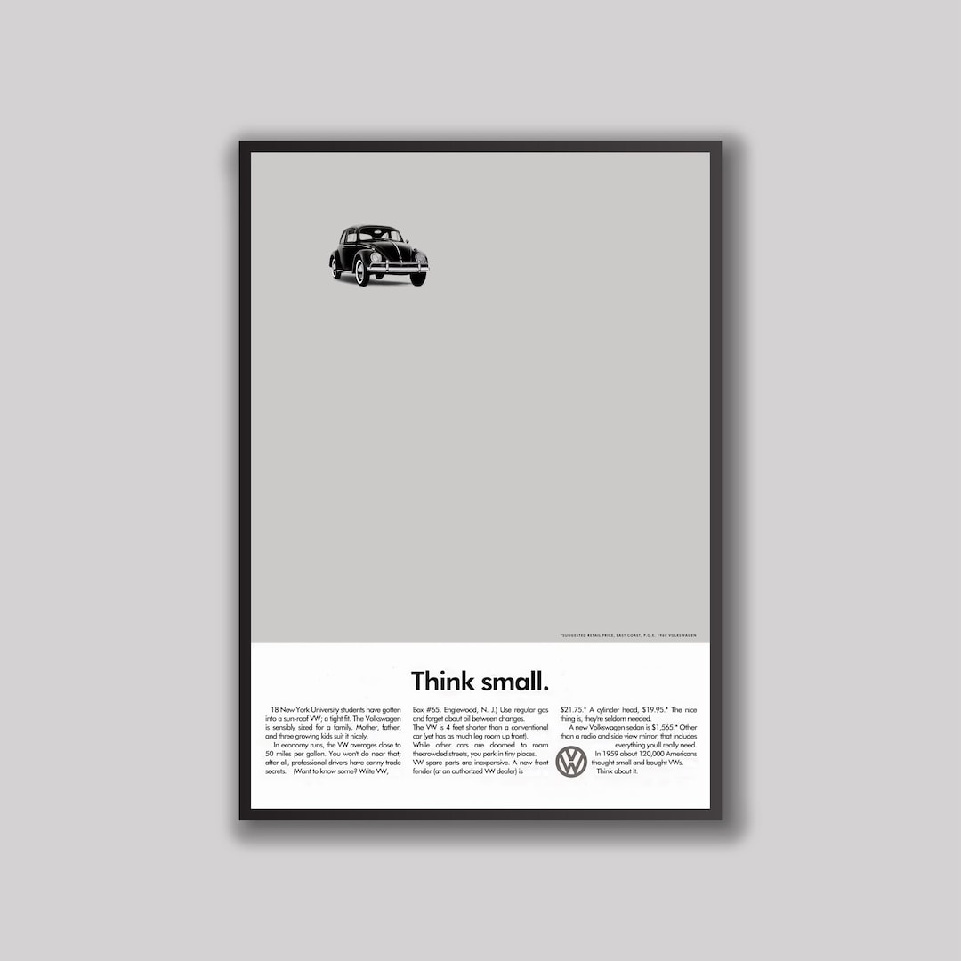 Volkswagen 1959 think Small Advertising Poster, Car Advert, 90s Style ...