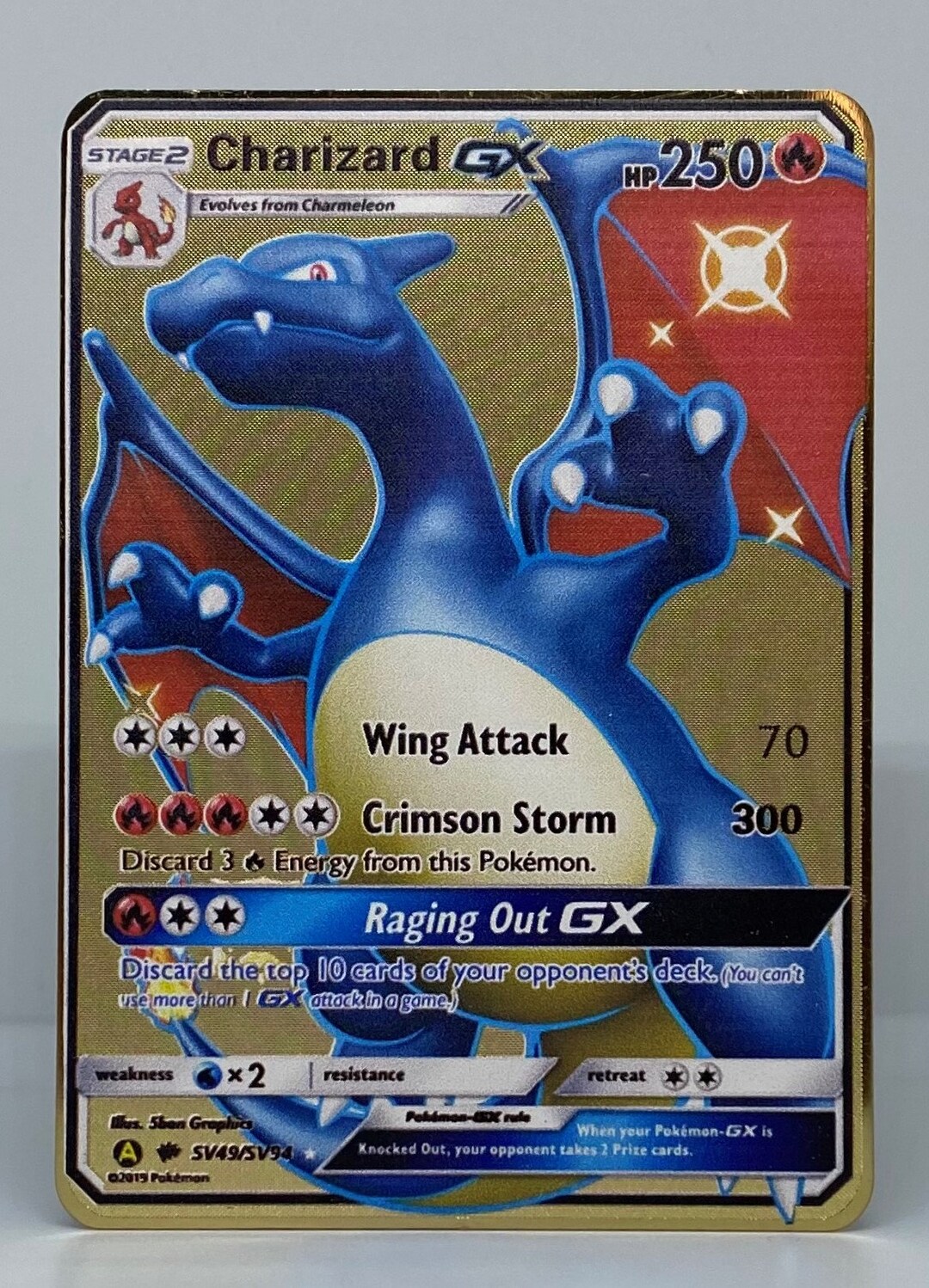 Pokémon Custom Metal Gold Card CHARIZARD GX - Etsy UK
