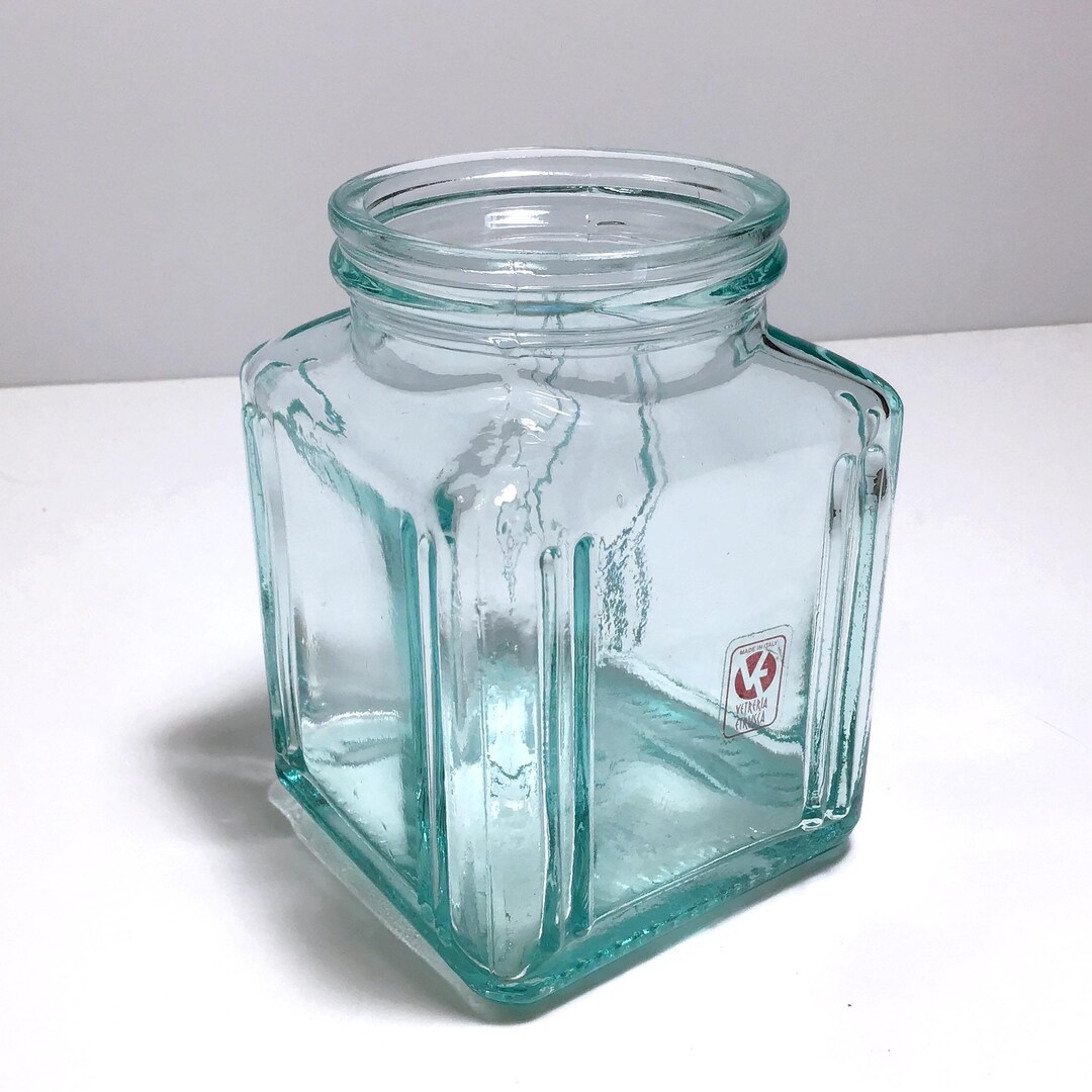 Vintage Etrusca Italian Glass Jar - Aqua Square-shaped Geometric Jar ...