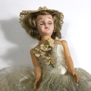 MCM Fashion Doll in Champagne Satin Gown W/ Silver Netting, Beige ...