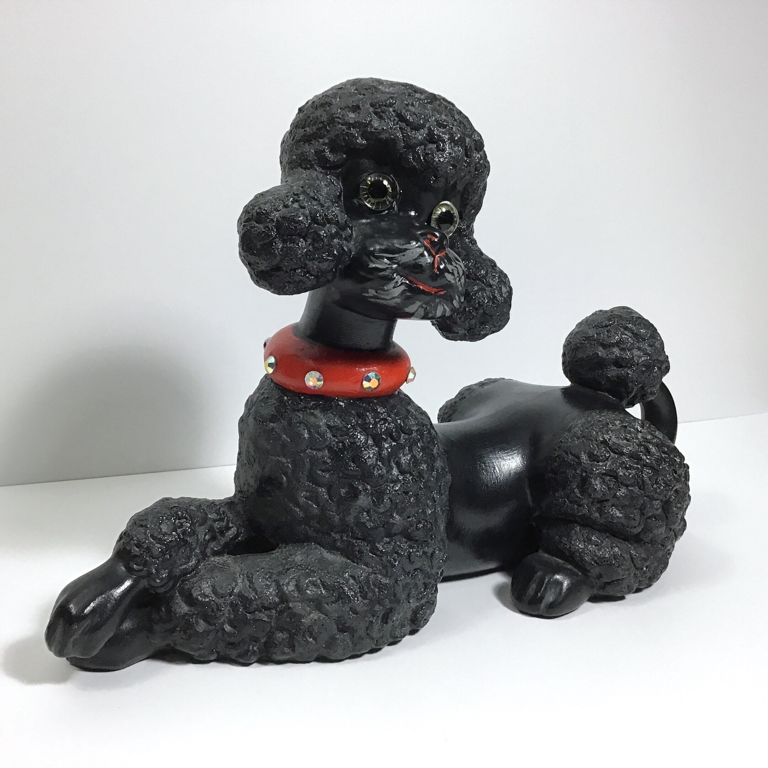 Vintage Atlantic Mold Ceramic Poodle - Black Poodle W/ Jewel Studded ...