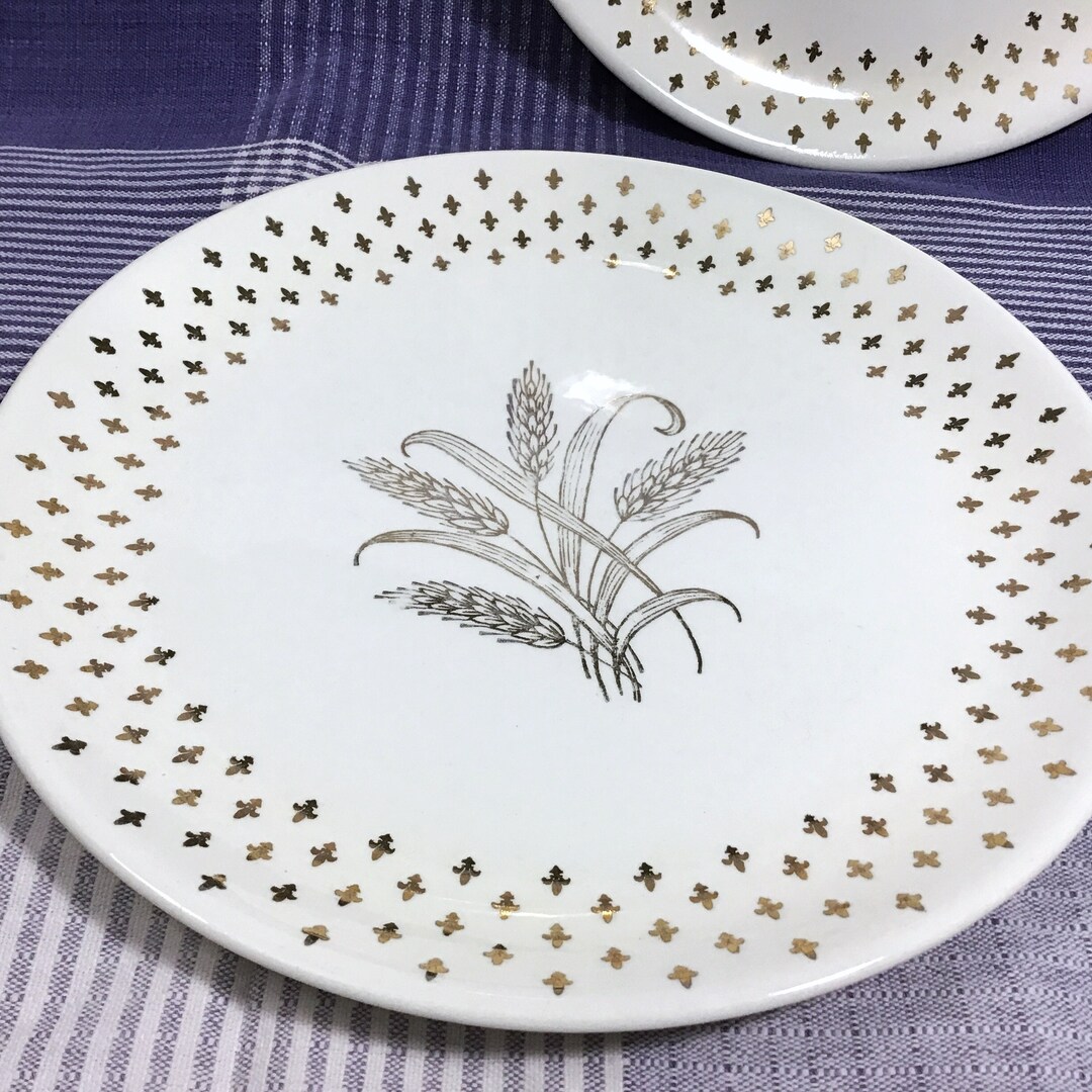 2 Vintage Stamped Golden Wheat Dinner Plates by SCIO Pottery, OH Gold ...