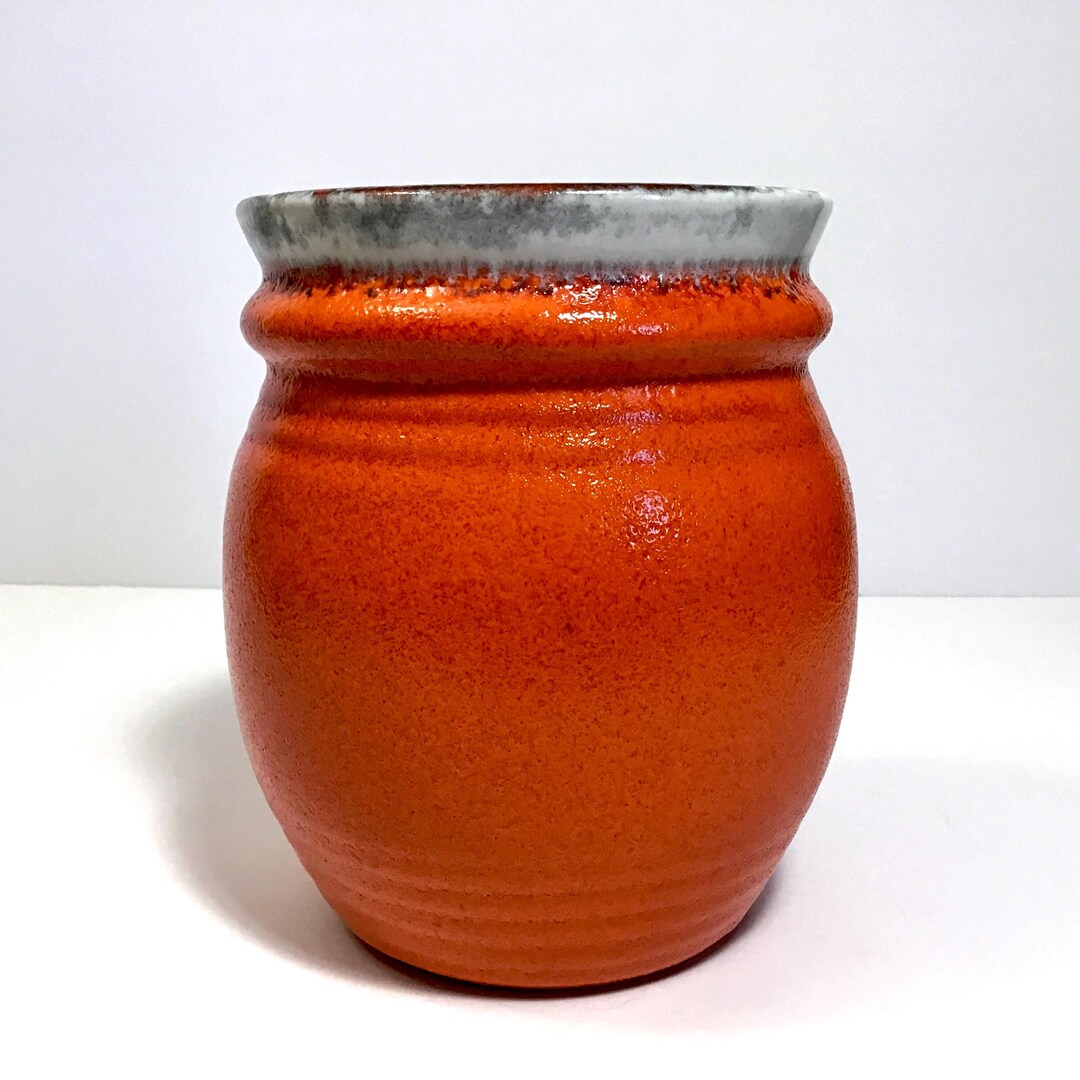 Vintage 1970s Mccoy Pottery Orange and White Drip Glaze Ceramic Vase ...