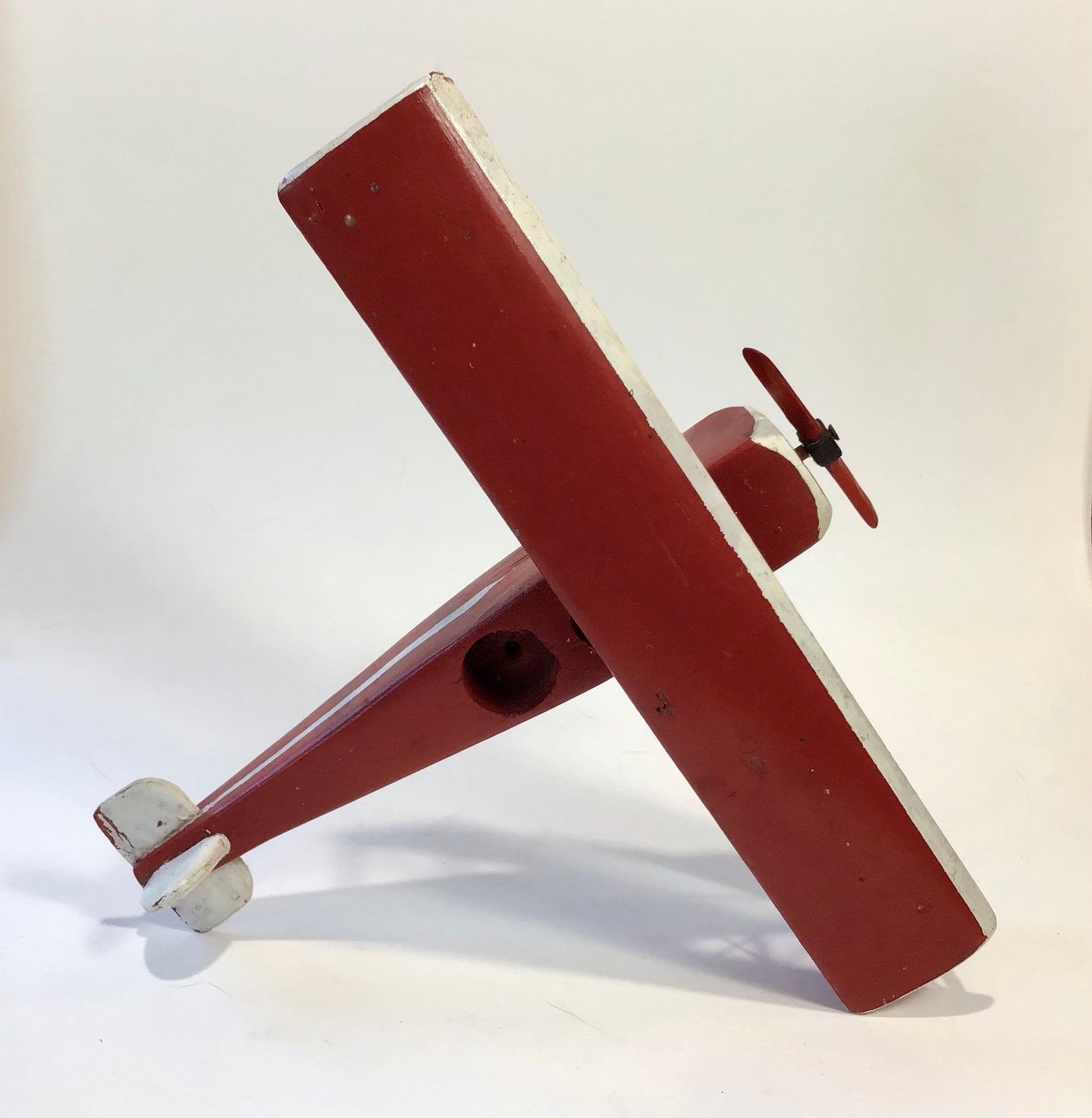 Vintage Folk Art Wooden Biplane Red and White Toy Handmade - Etsy