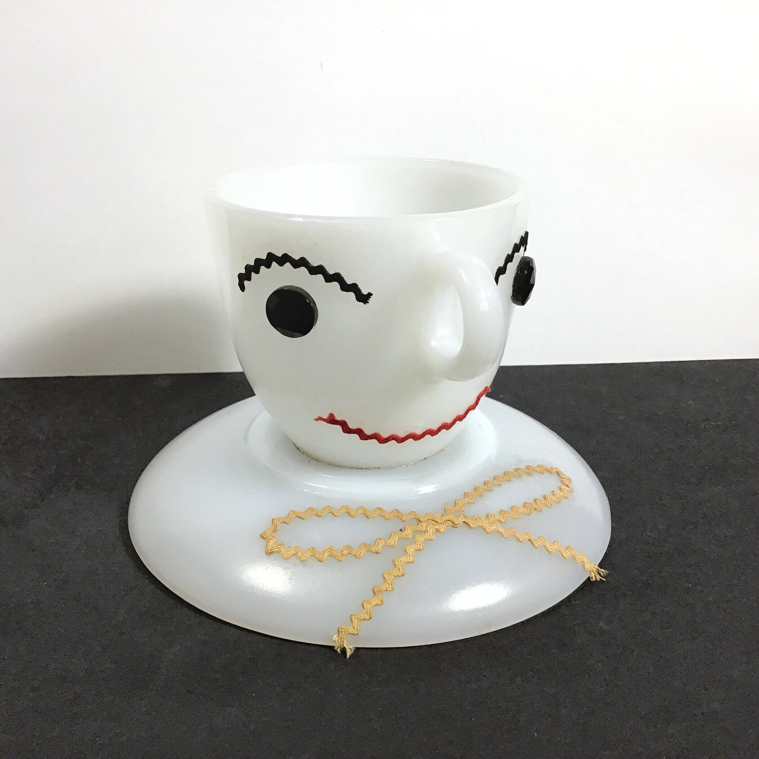 Vintage Face Cup & Saucer Folk Art Sculpture Bust, Funny Smiley Face ...