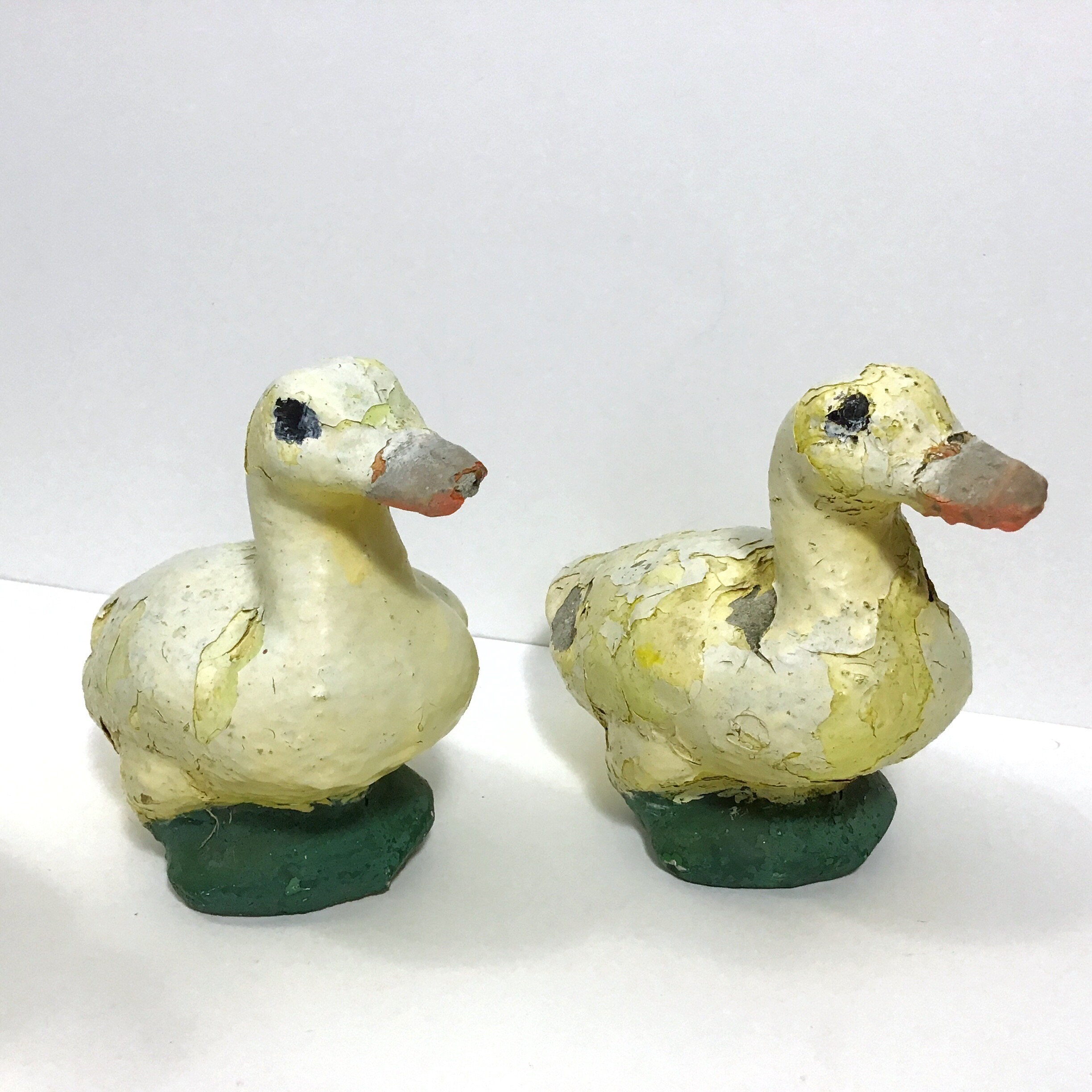 3 Vintage Concrete Ducks W/ Hand-painted Yellow Chippy Paint Set of ...