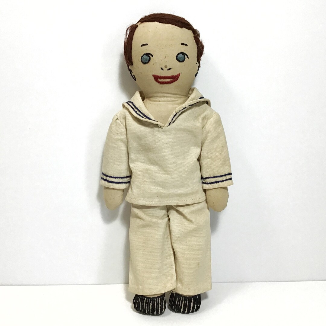 Vintage Sailor Boy Doll - Embroidered Stuffed Cloth Doll - Handmade ...