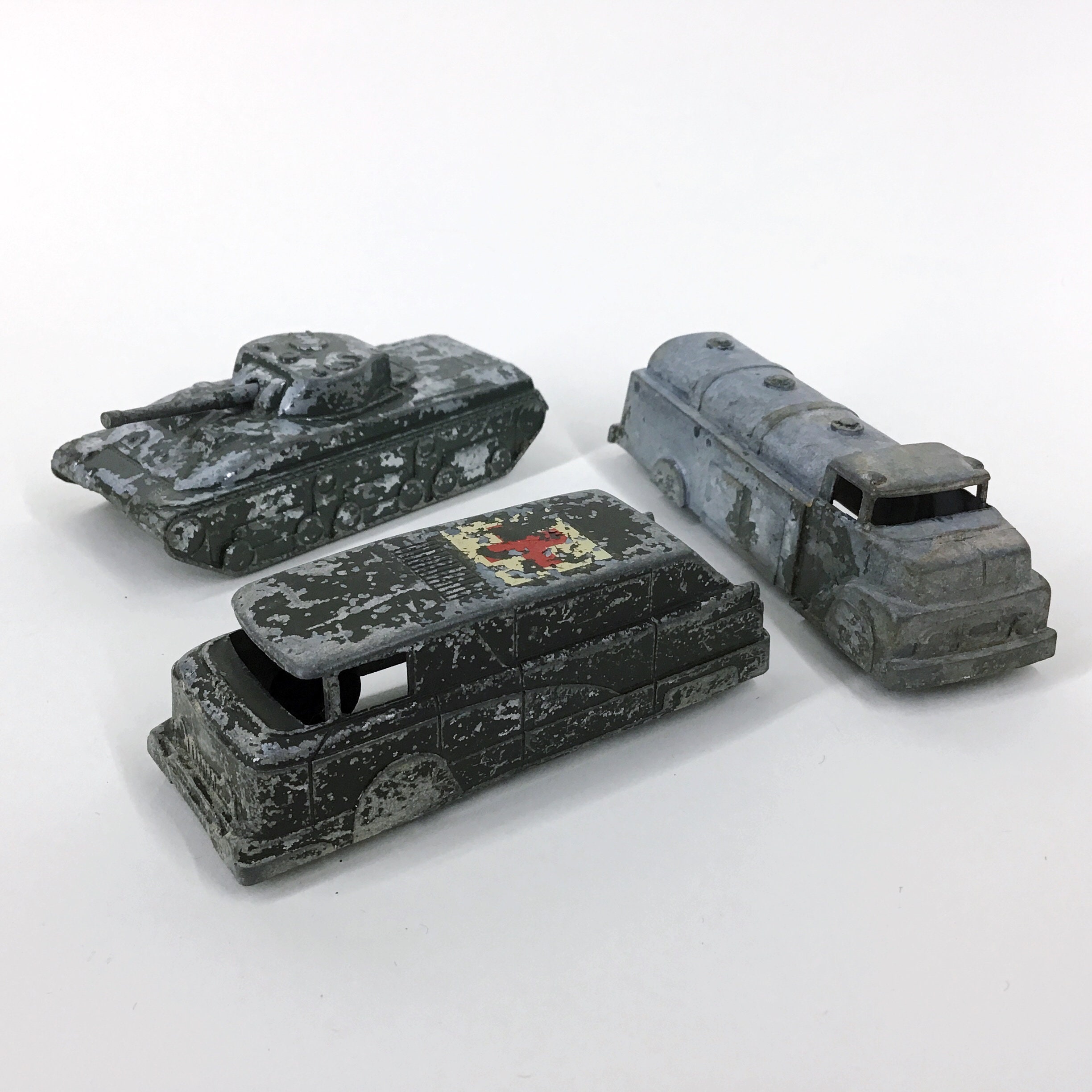 3 Original 1950s Midgetoy Military Vehicles Army Tank, Red Cross ...