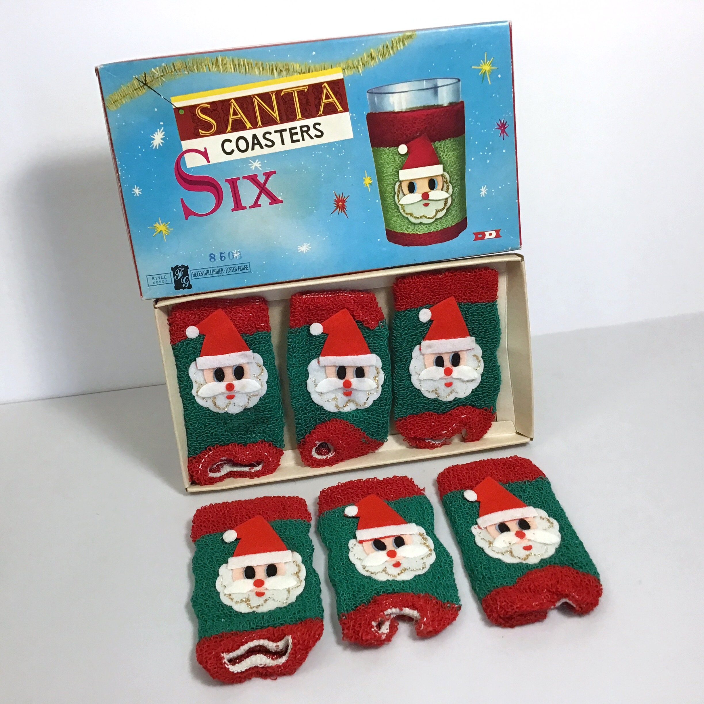 Vintage MCM Santa Coasters Dan-dee Imports - Set of 6 Santa Cup Cozies ...
