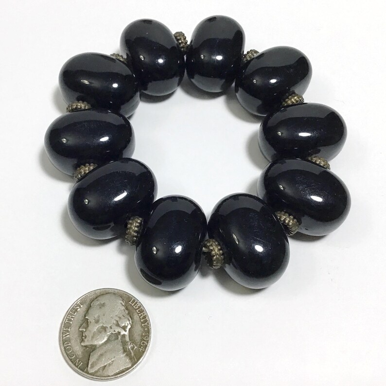 Chunky Black Bead Bracelet - Large Oval-shaped Black Beads - Halloween ...
