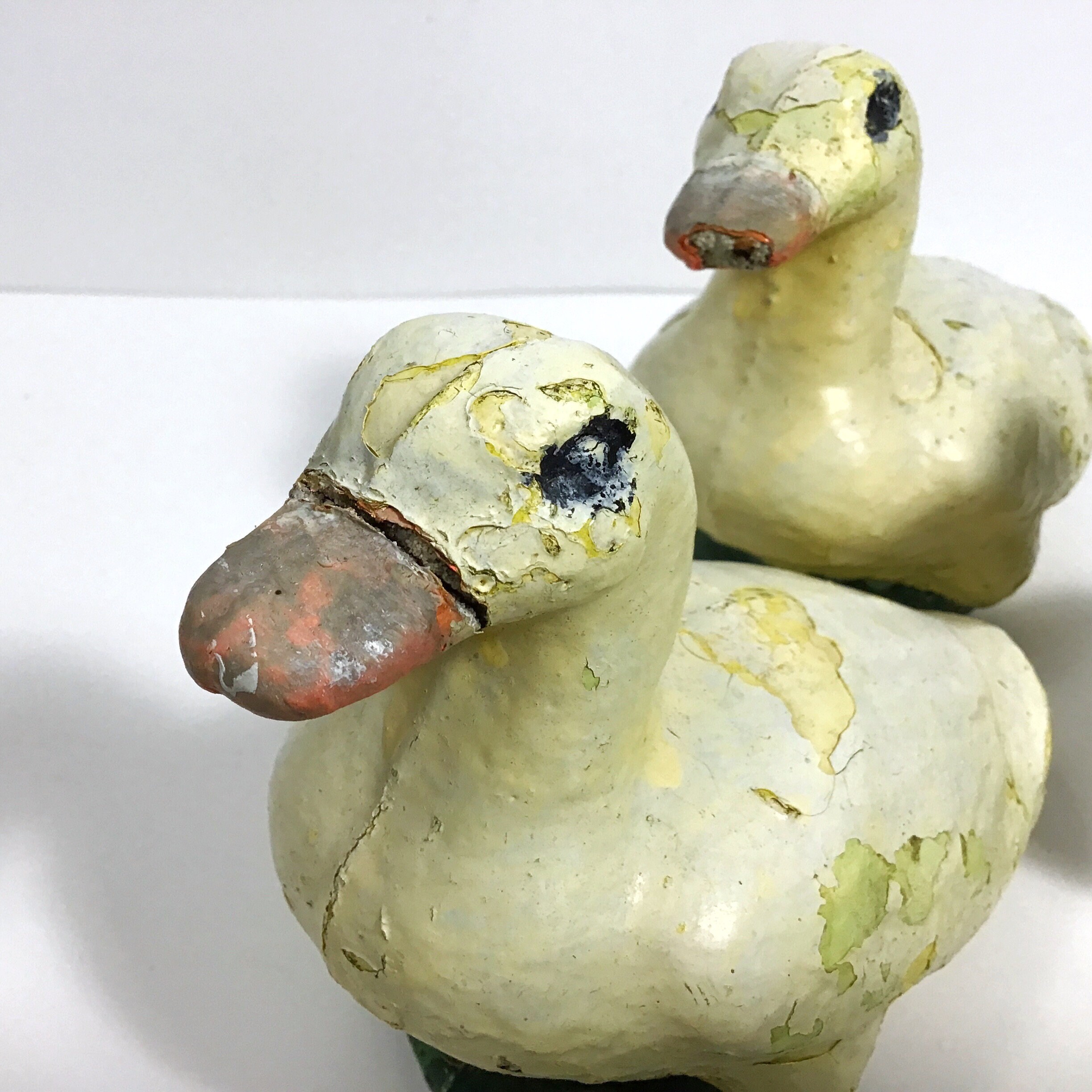 3 Vintage Concrete Ducks W/ Hand-painted Yellow Chippy Paint Set of ...