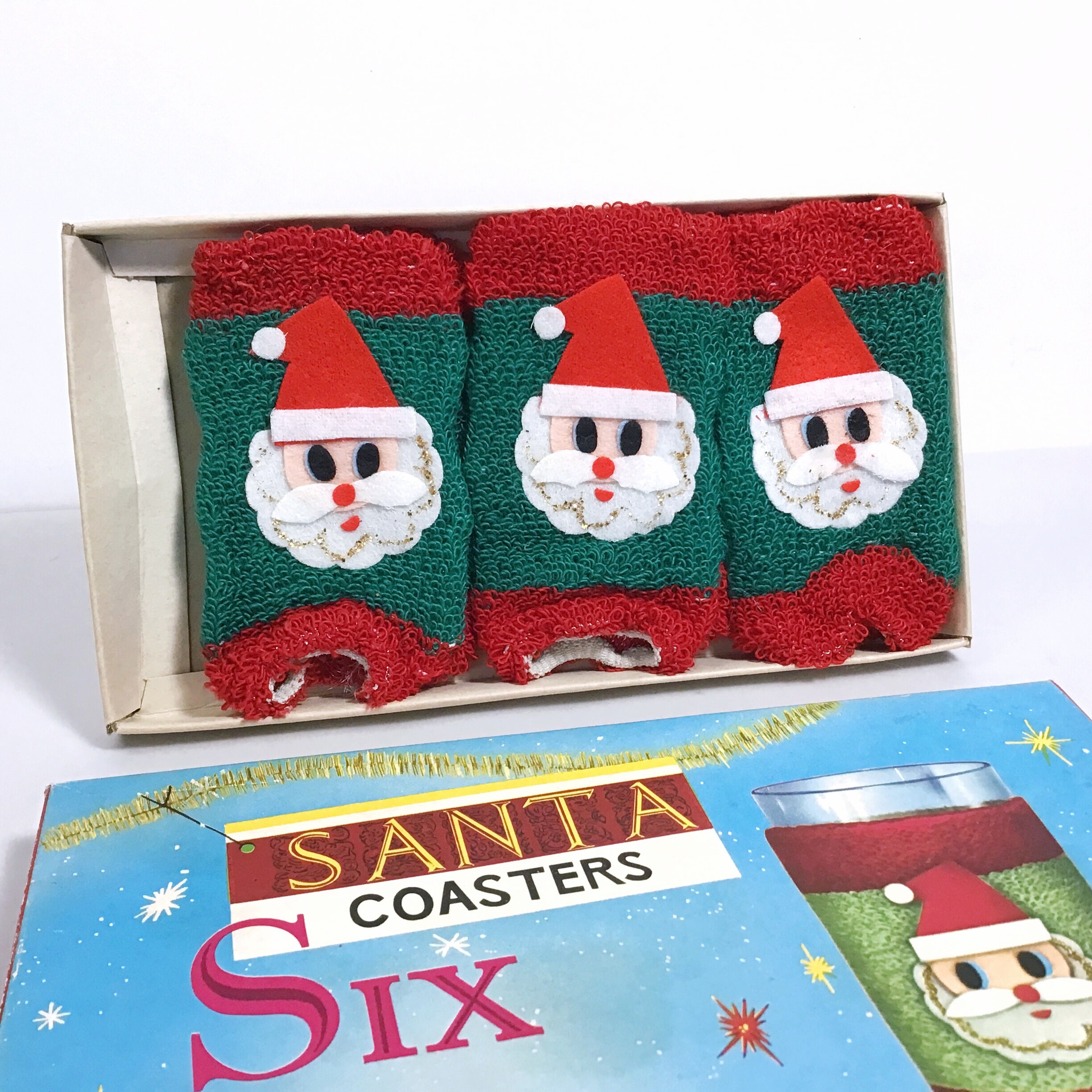 Vintage MCM Santa Coasters Dan-dee Imports - Set of 6 Santa Cup Cozies ...