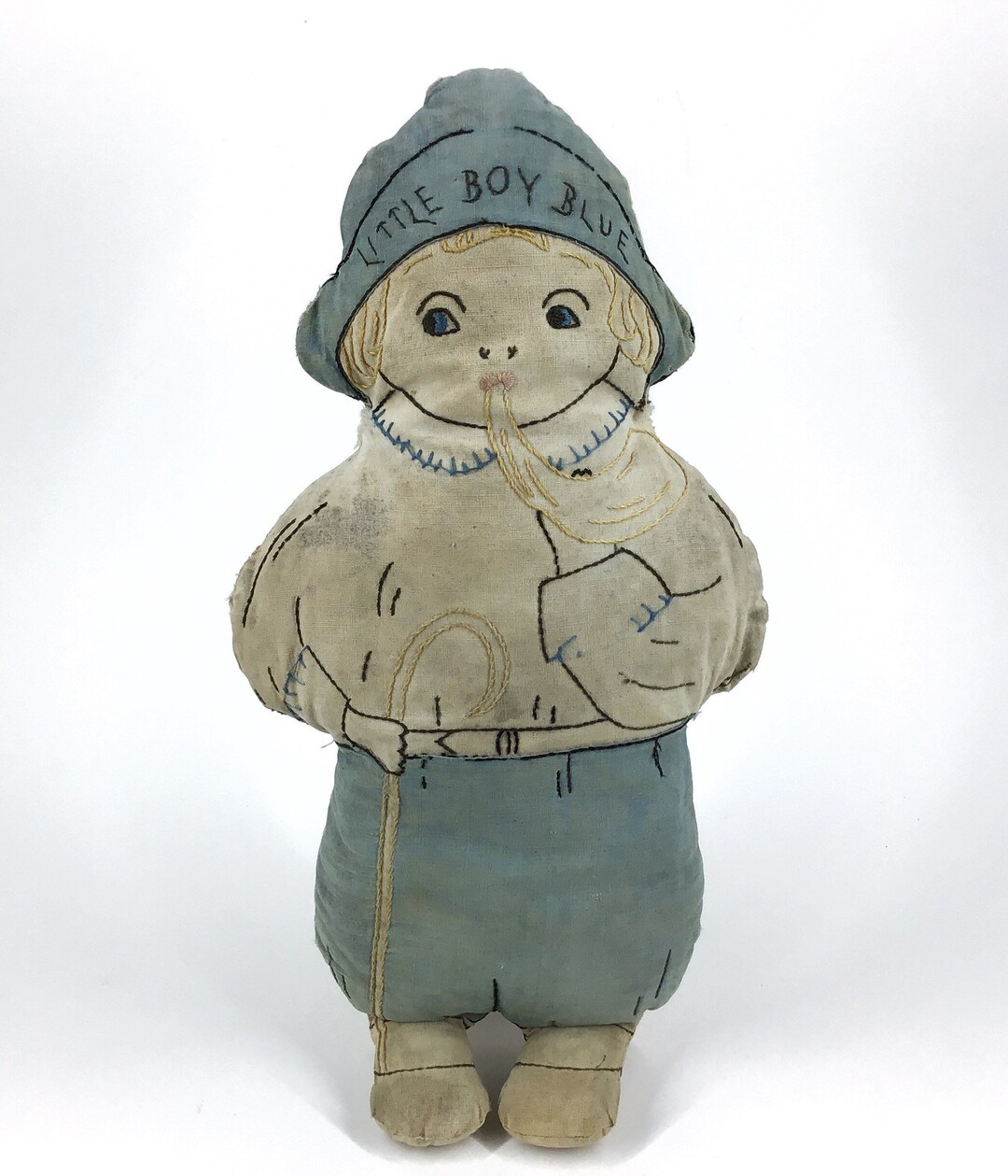 Antique Little Boy Blue Embroidered Doll - Boy W/ Horn & Shepherd's ...