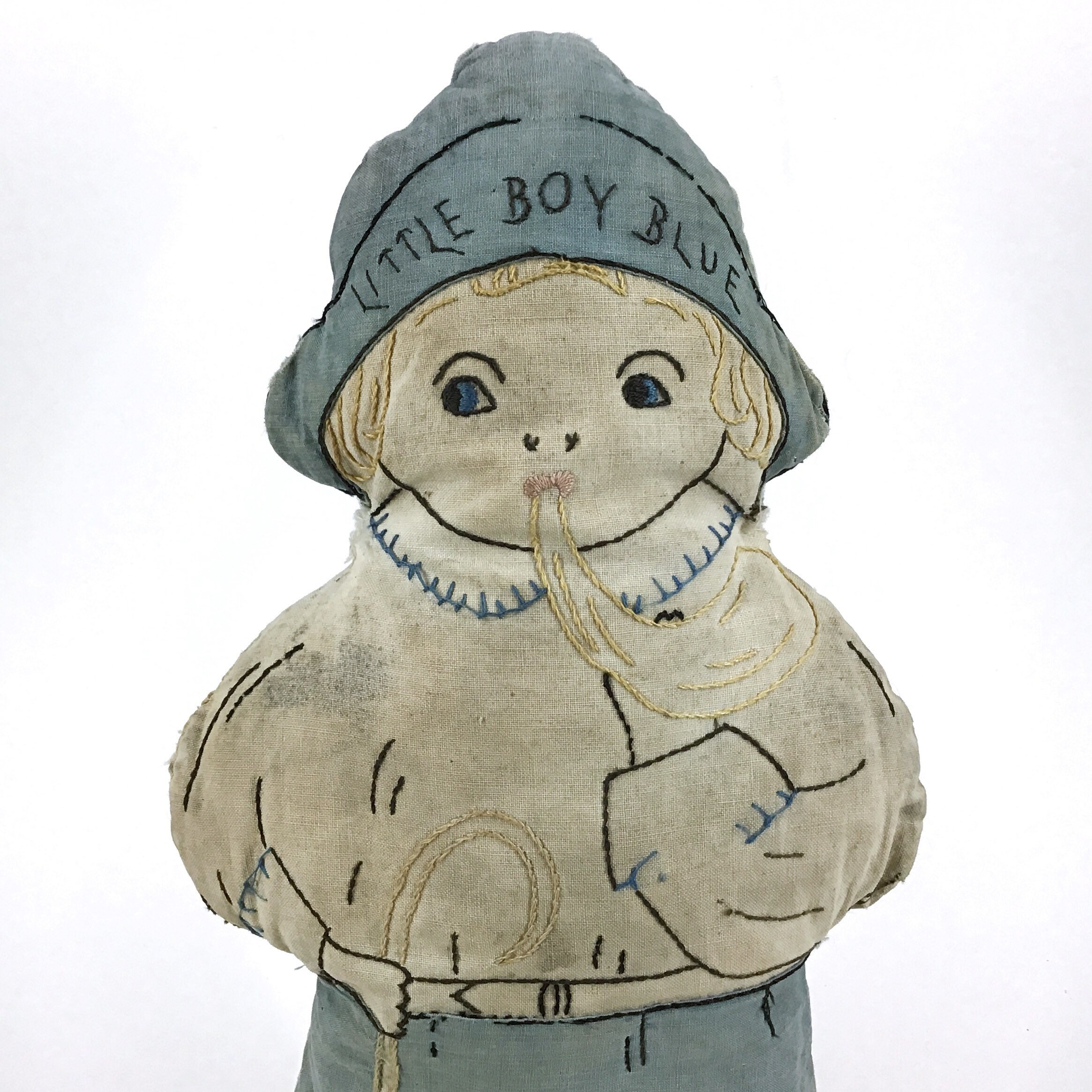 Antique Little Boy Blue Embroidered Doll - Boy W/ Horn & Shepherd's ...