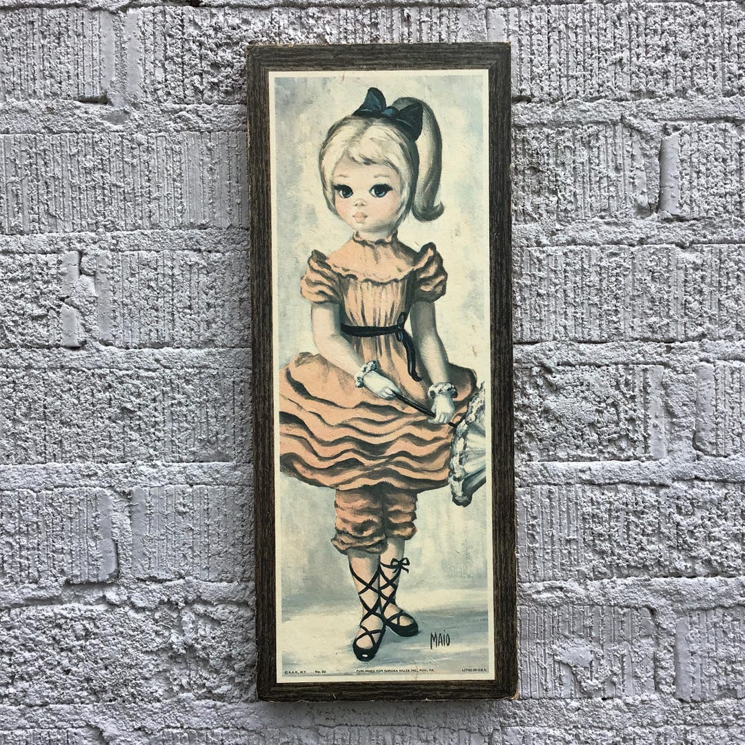 Vintage 1960s Jean Maio Big Eyes Bloomer Girl With Parisol Color Litho ...