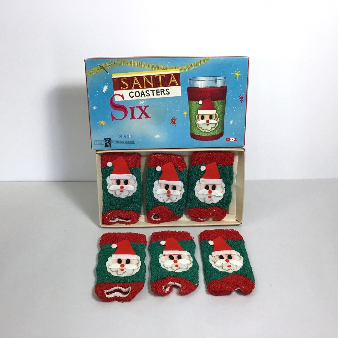 Vintage MCM Santa Coasters Dan-dee Imports - Set of 6 Santa Cup Cozies ...