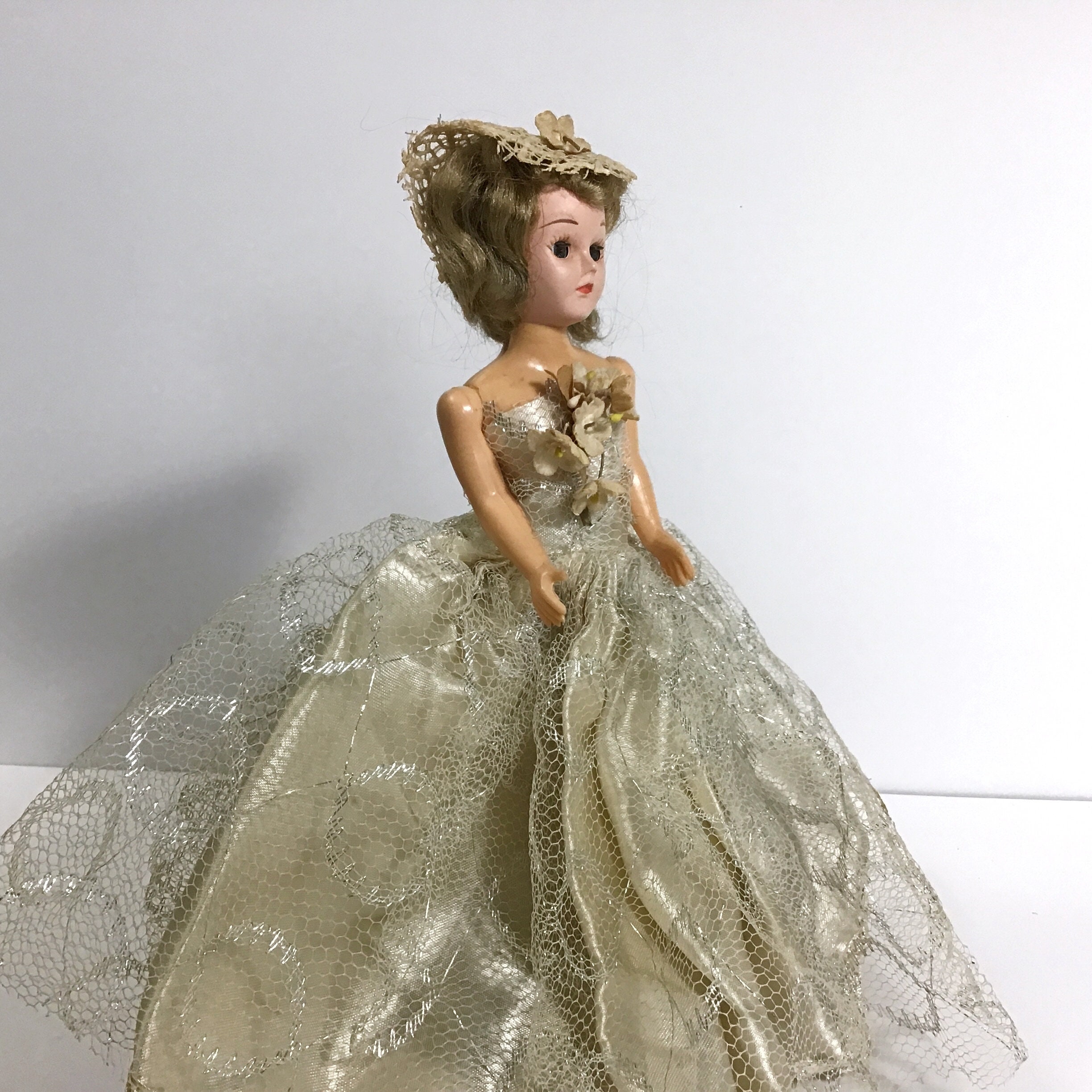 MCM Fashion Doll in Champagne Satin Gown W/ Silver Netting - Etsy