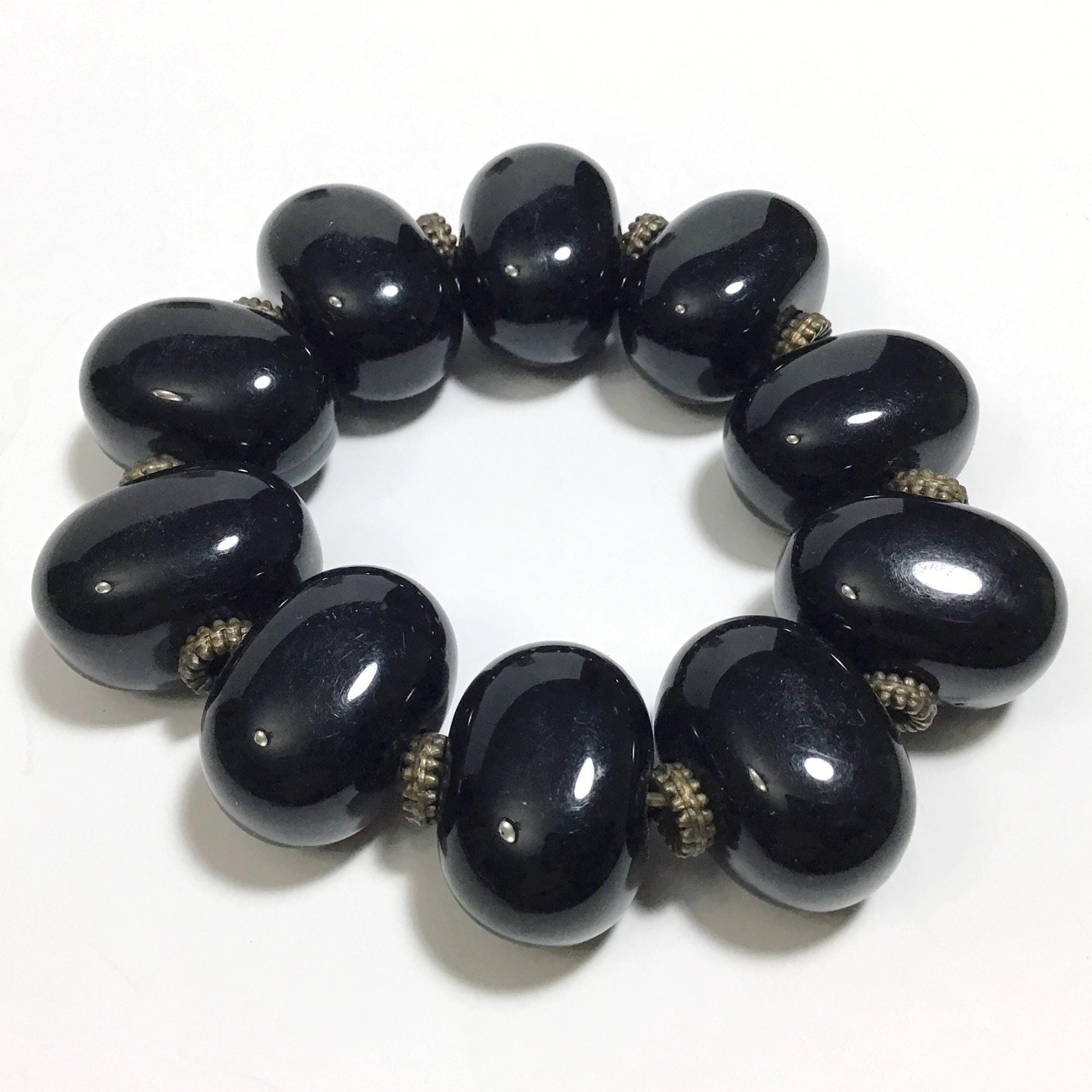 Chunky Black Bead Bracelet - Large Oval-shaped Black Beads - Halloween ...