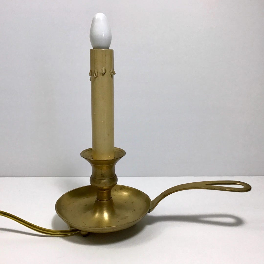 Vintage Chamberstick Electric Lamp Brass Plated Candlestick W/ Pan ...