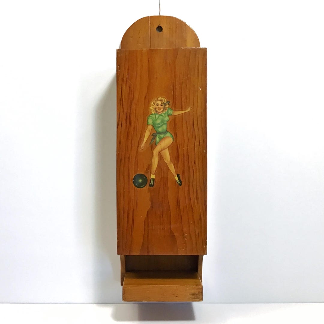 Vintage Match Holder Wall Mount Wood Box W/ 50s Rockabilly Pin-up Girl ...