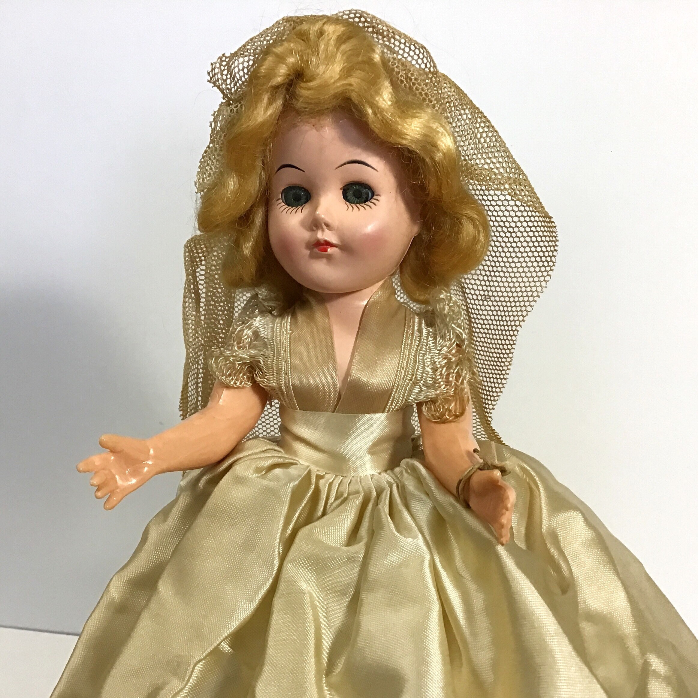 1950s PMA Bride Doll, Vintage 11" Blonde Bride Doll, Ivory Satin Bridal ...