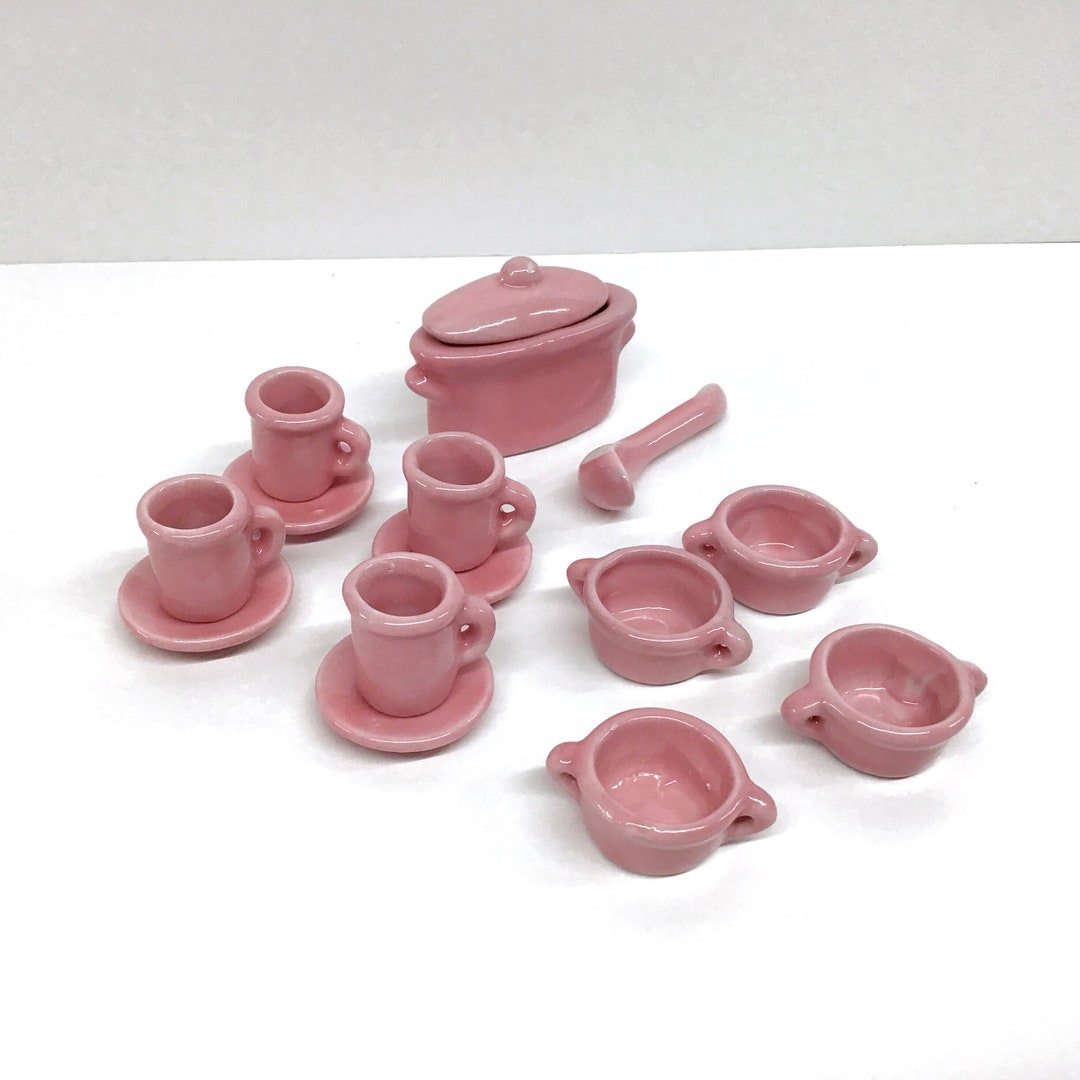Vintage Pink Miniature Toy Tea Set - 14 Piece Mixed Lot - Porcelain ...